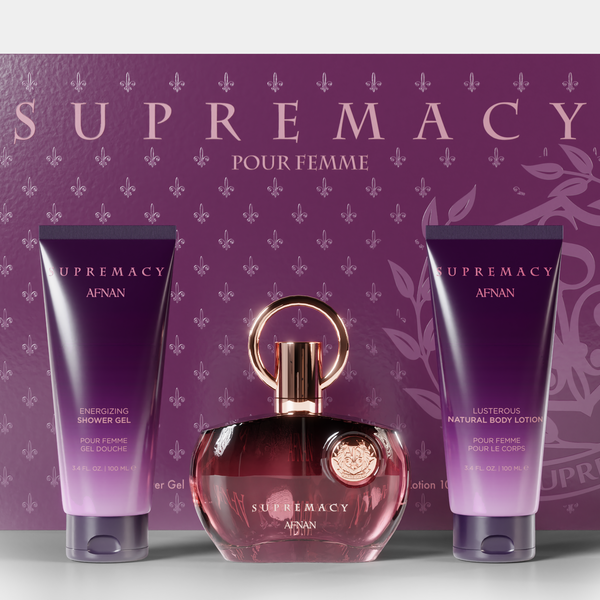 Shop Online Afnan Supremacy Purple Pour Femme 3 Piece Gift Set For ...